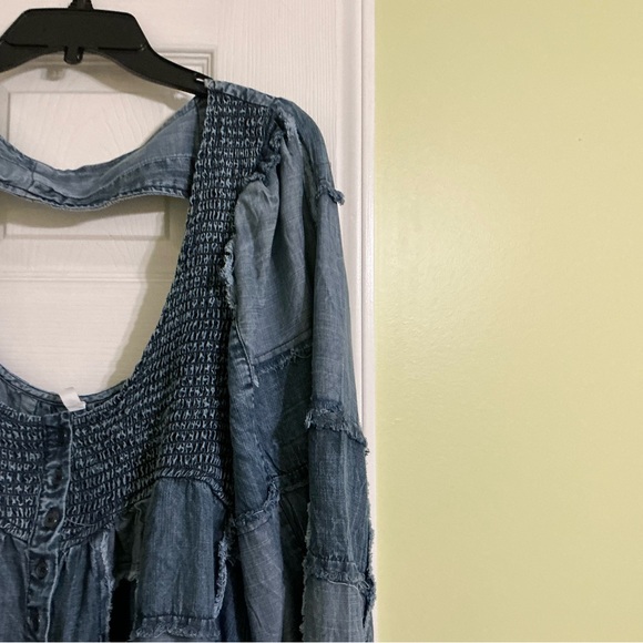 A Rare Bird | Tops | Nwt A Rare Bird Patchwork Keyhole Denim Top Os ...